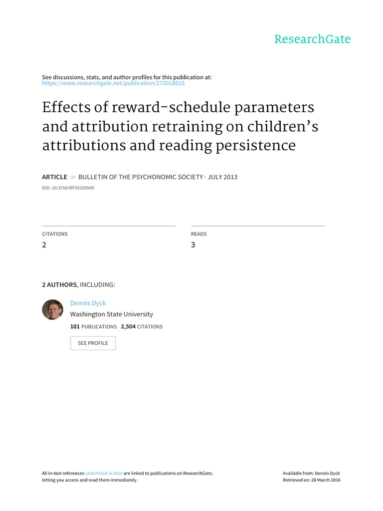 Effects of Reward-Schedule Parameters and Attribution Retraining On ...