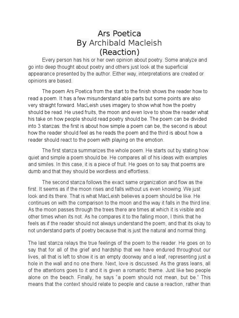 Understanding Macleish's Ars Poetica | PDF | Poetry
