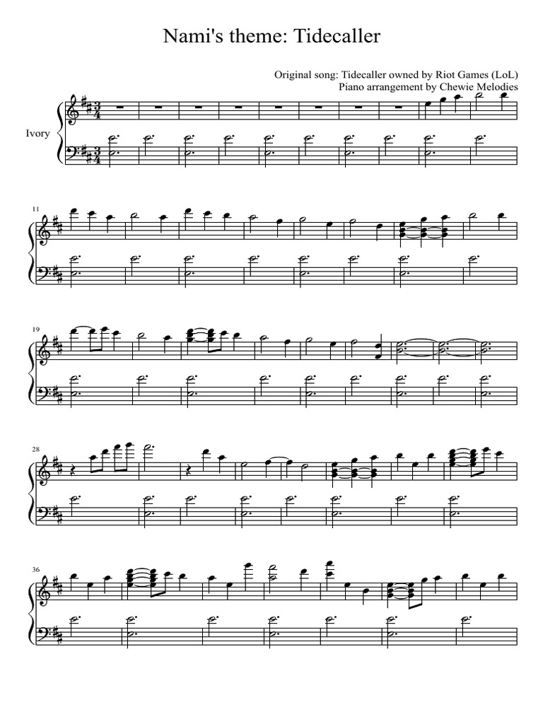 Nami's Tidecaller Theme Arrangement | PDF