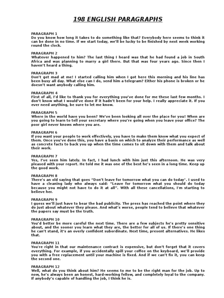 198 English Paragraphs | Download Free PDF | Television Advertisement ...