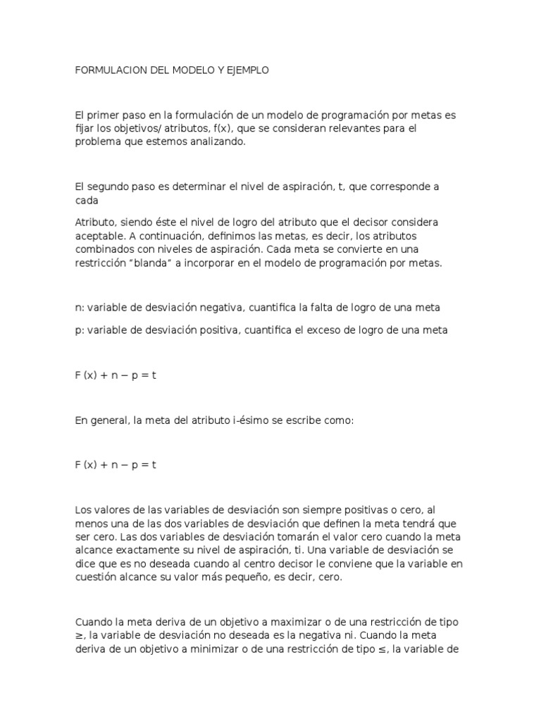 Modelo General de Metas en Programación | PDF | Programación lineal ...