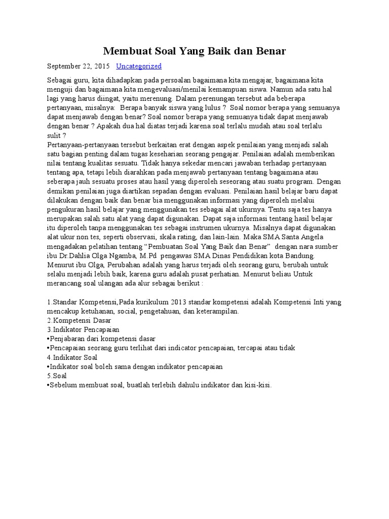 Membuat Soal Yang Baik Dan Benar | PDF