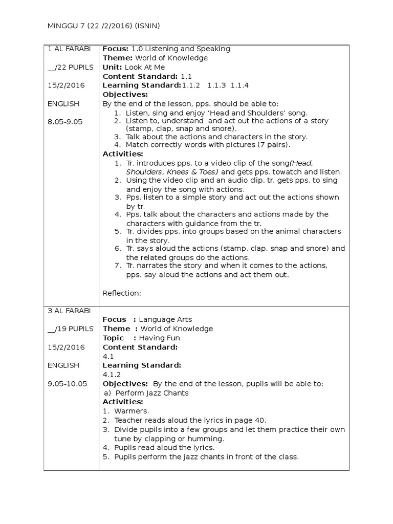 Week 7 English Lesson Plan Overview | PDF | Language Arts & Discipline
