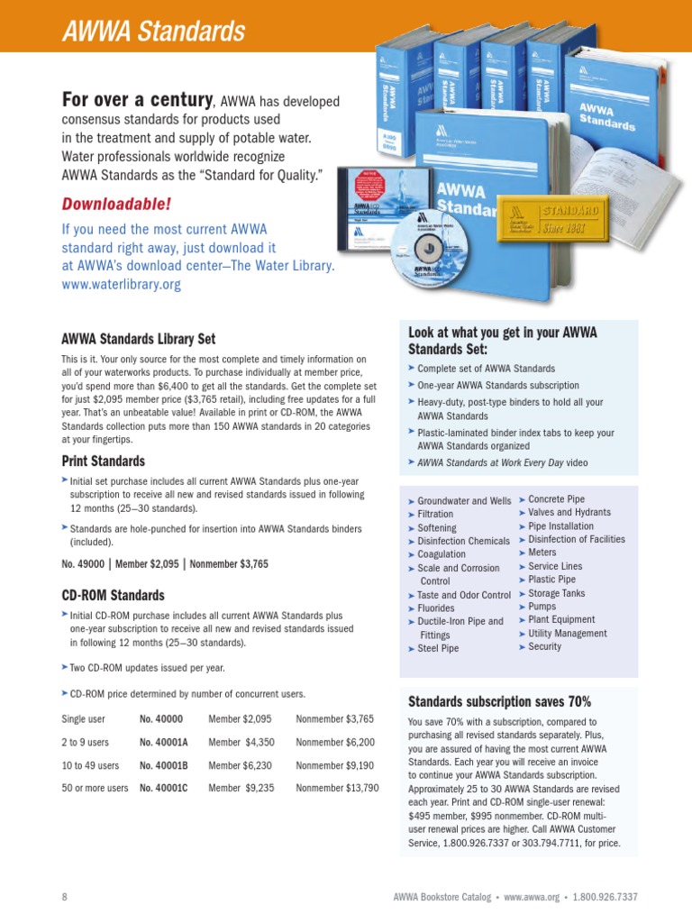 AWWA Bookstore Catalog Standards 2011 | PDF | Pipe (Fluid Conveyance ...