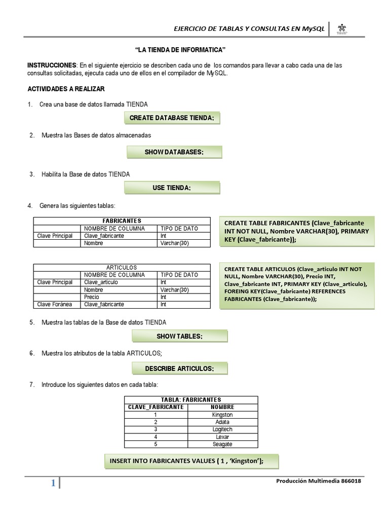 Ejercicio SQL Tienda Informatica | PDF | SQL | Bases de datos