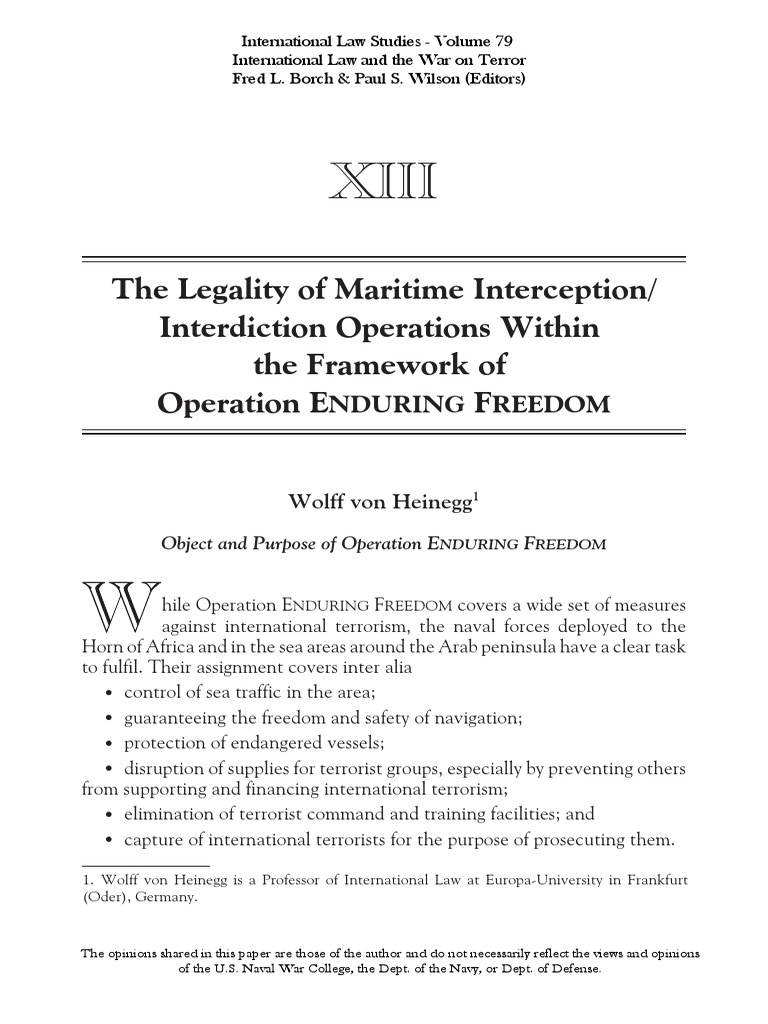 The Legality of Maritime Interception/ Interdiction Operations Within ...