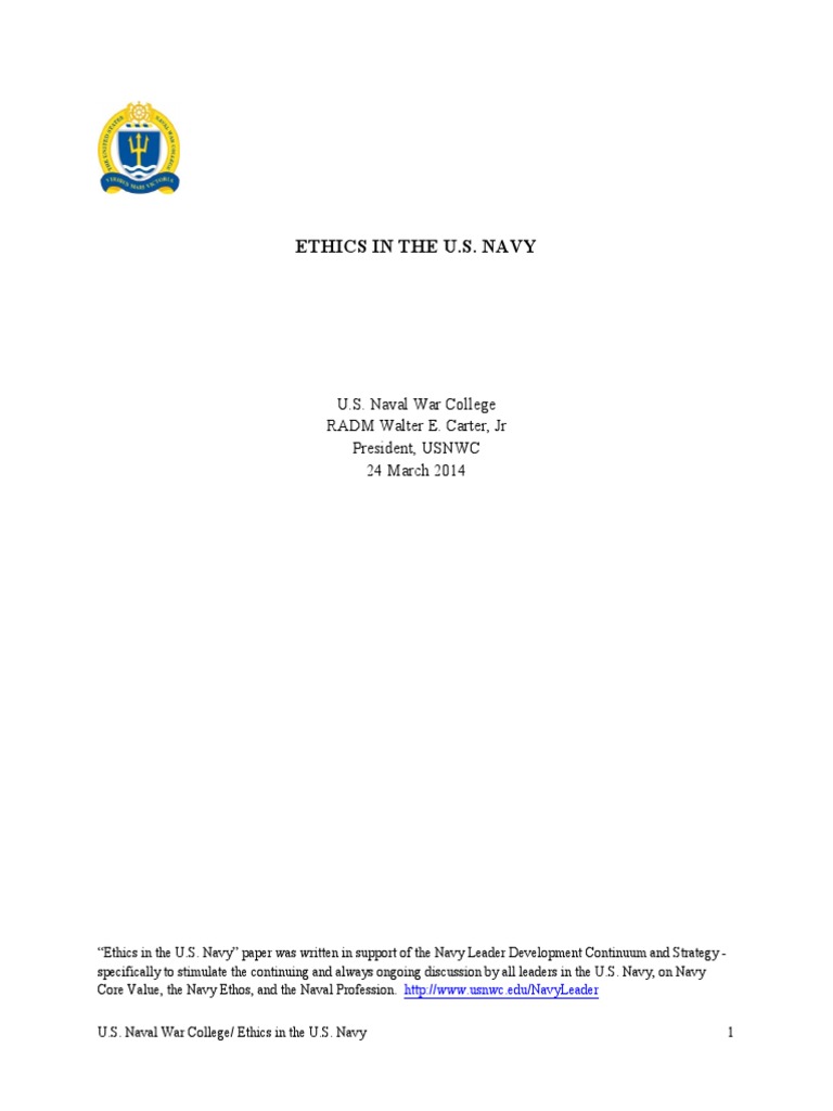 Ethics in The US Navy 24 March 2014 PDF | PDF | Integrity | Leadership