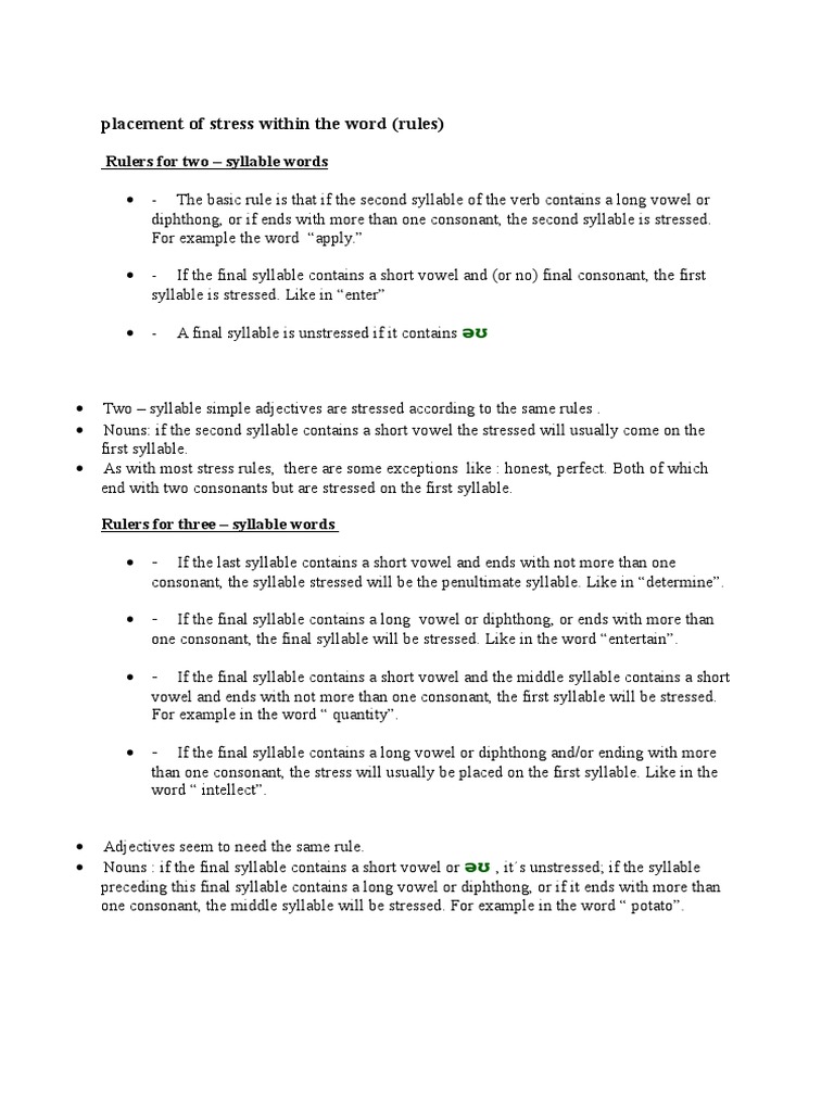 Placement of Stress Within The Word | PDF