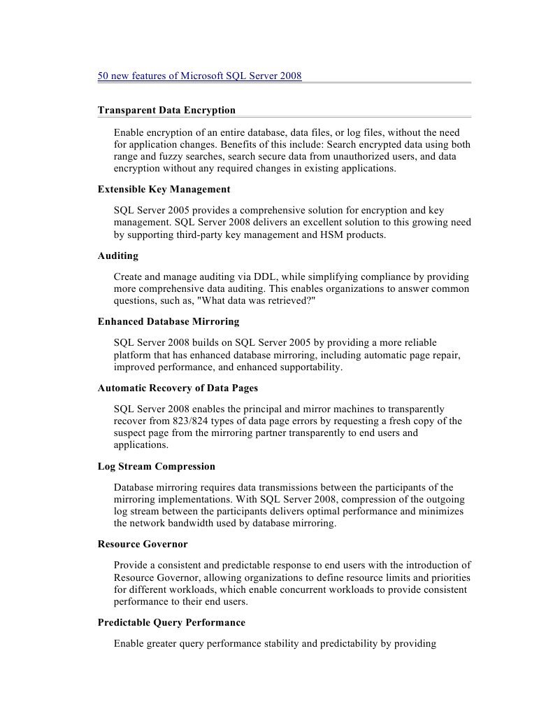 50 New Features of Microsoft SQL Server 2008 | PDF | Microsoft Sql ...