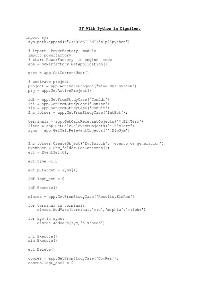 PF With Python in Digsilent | PDF