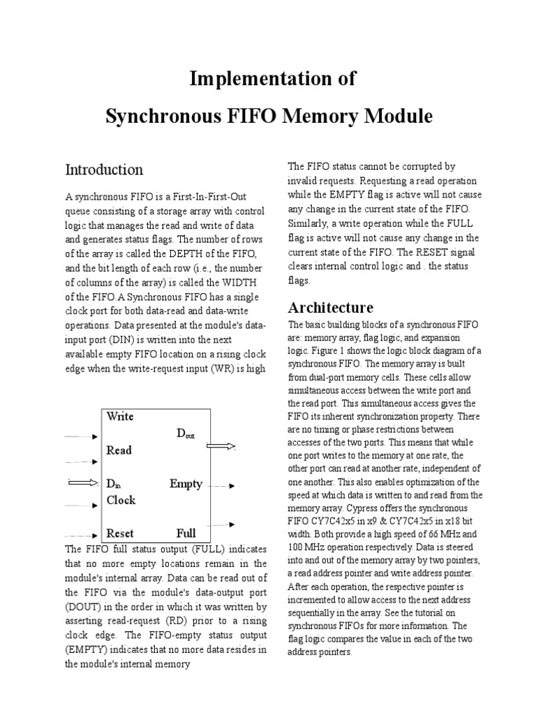 Implementation of Synchronous FIFO Memory Module: Architecture | PDF | Pointer (Computer ...