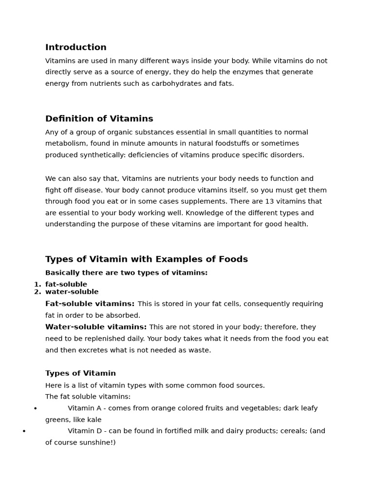 Assignment On Vitamin | PDF | Vitamin | Fat