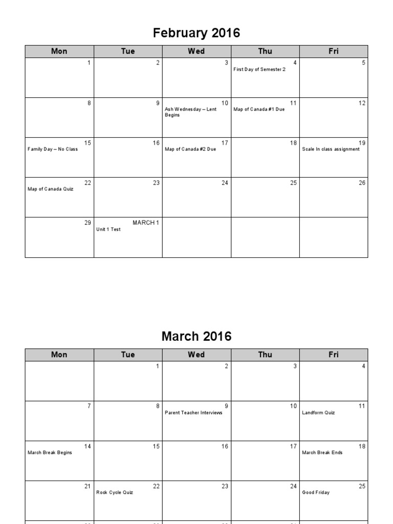 2016 Academic Calendar and Events | PDF