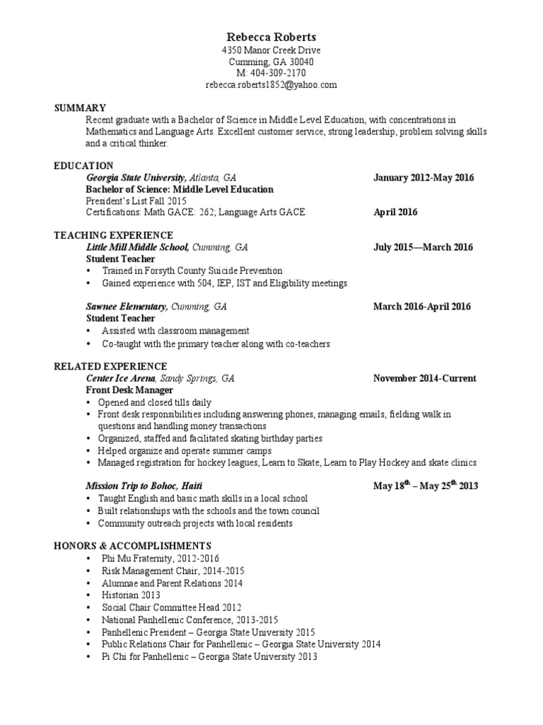 Rebecca Roberts Resume 1 | PDF