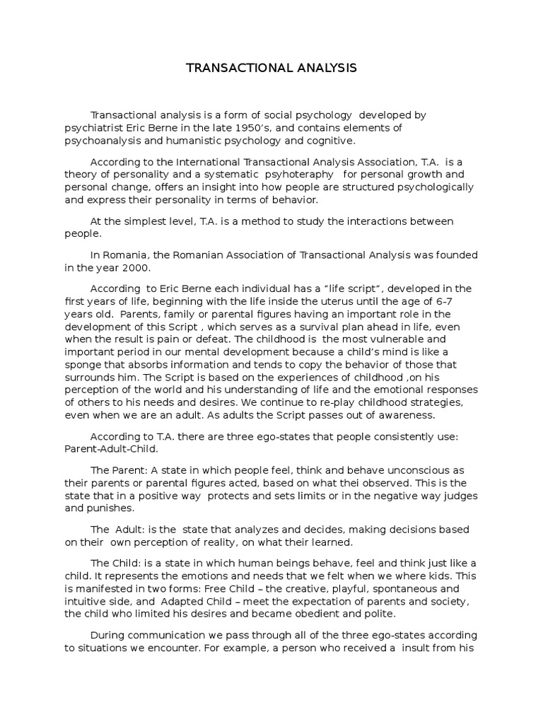 Transactional Analysis | PDF | Neuropsychology | Neuropsychological ...