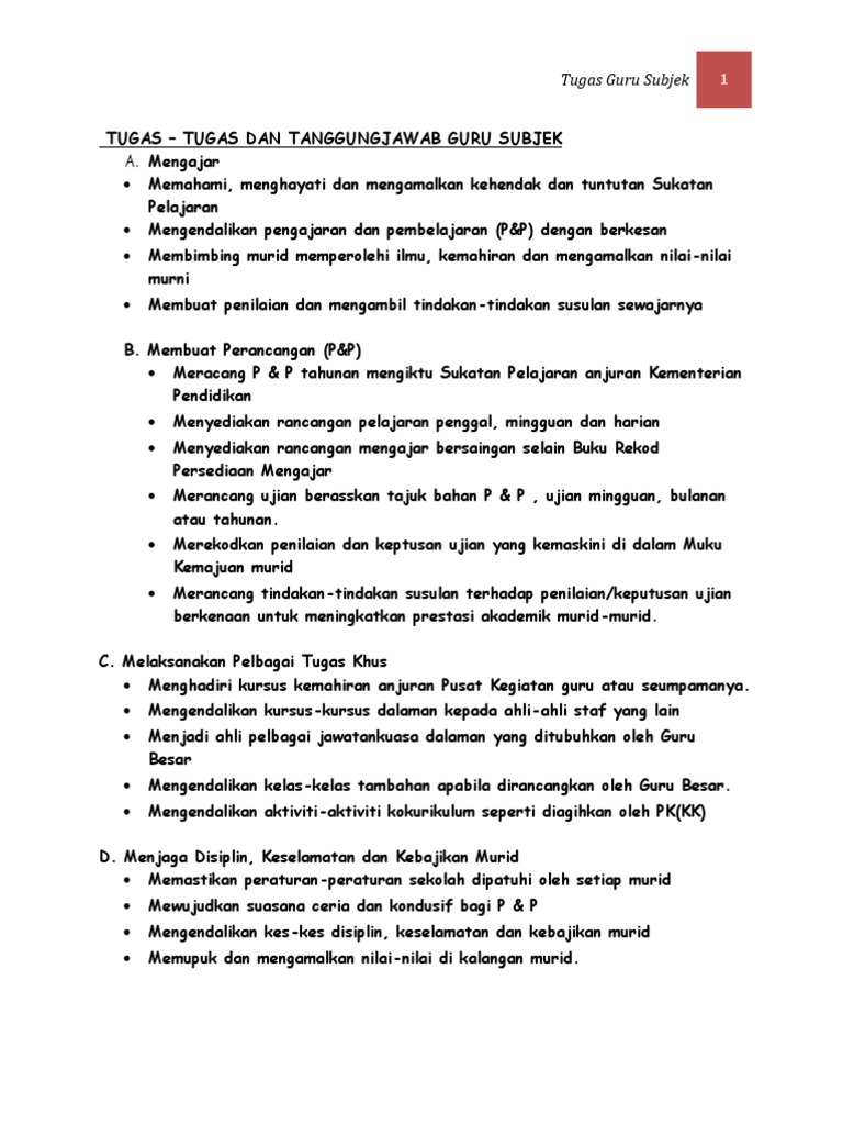 Tugas Guru Subjek | PDF