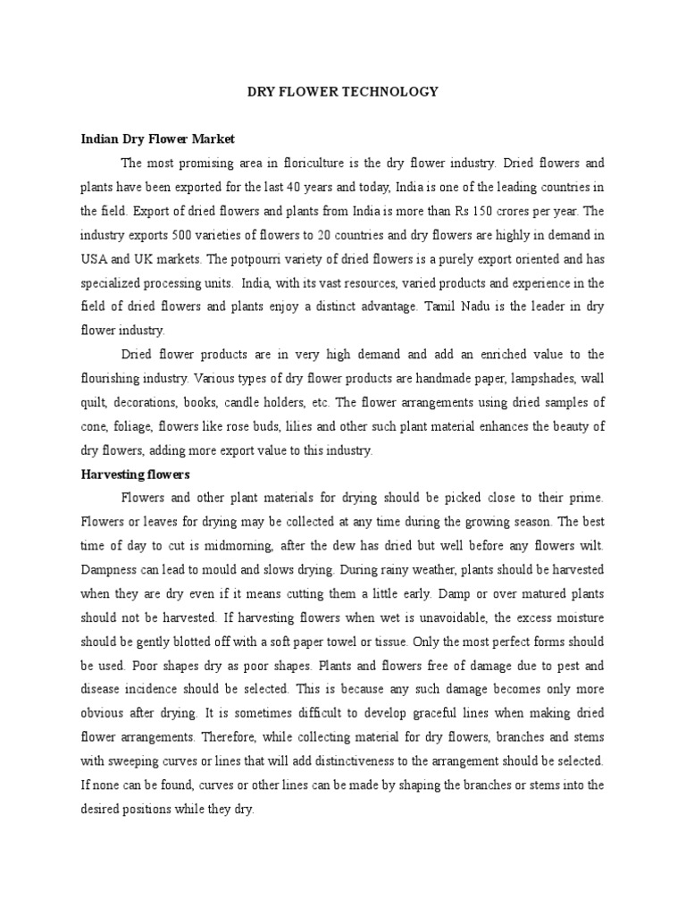Dry Flower Technology - A Potential Field | PDF | Freeze Drying | Flowers