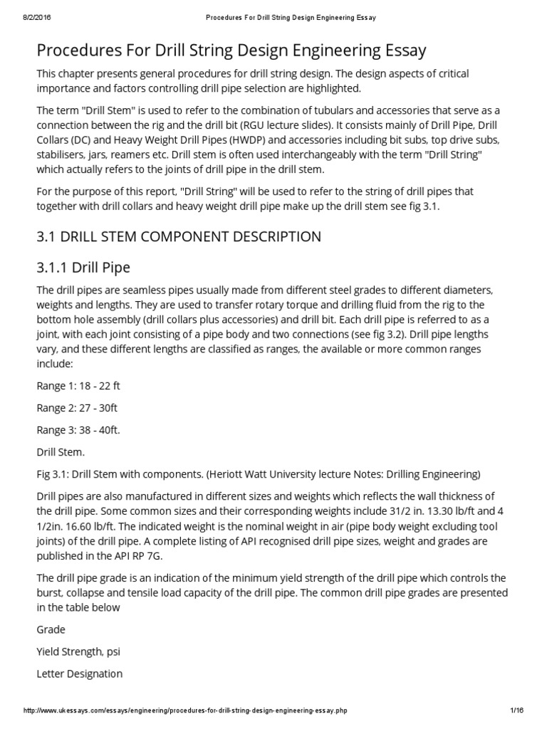 Procedures For Drill String Design Engineering Essay | PDF | Strength ...