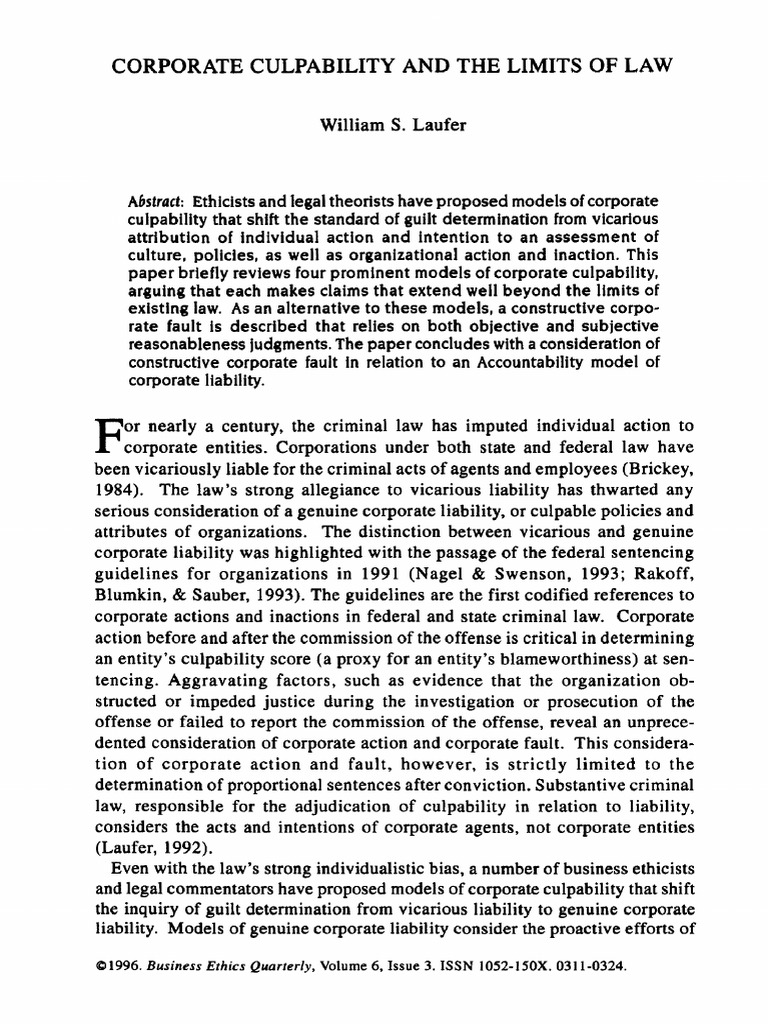 Corporate Culpability and The Limits of Law | PDF | Recklessness (Law ...