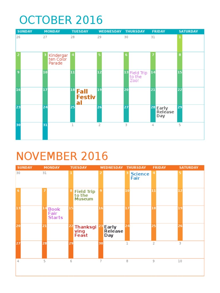 October-November 2016 School Events | PDF