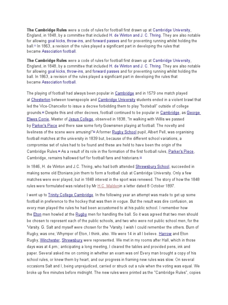 The Cambridge Rules | PDF | Sports | Team Sports