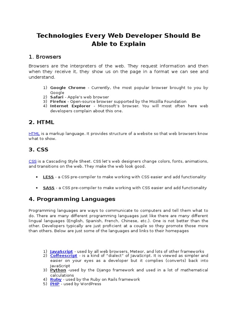 Technologies Every Web Developer Should Be Able To Explain | PDF ...