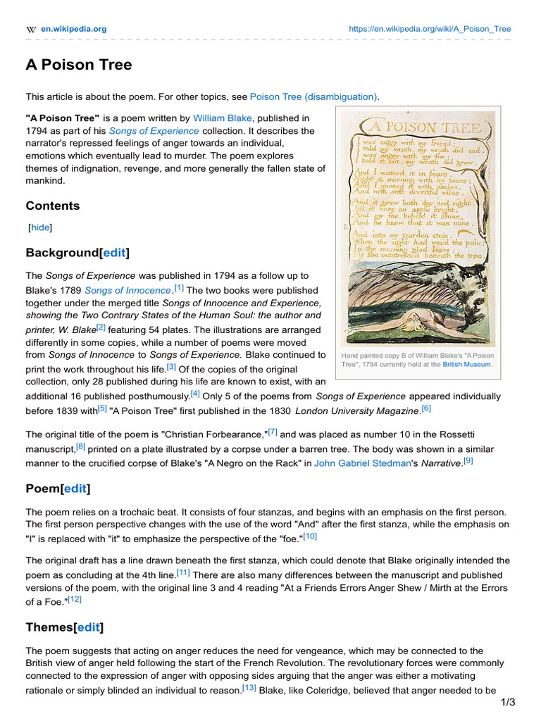 A Poison Tree | PDF | Poetry
