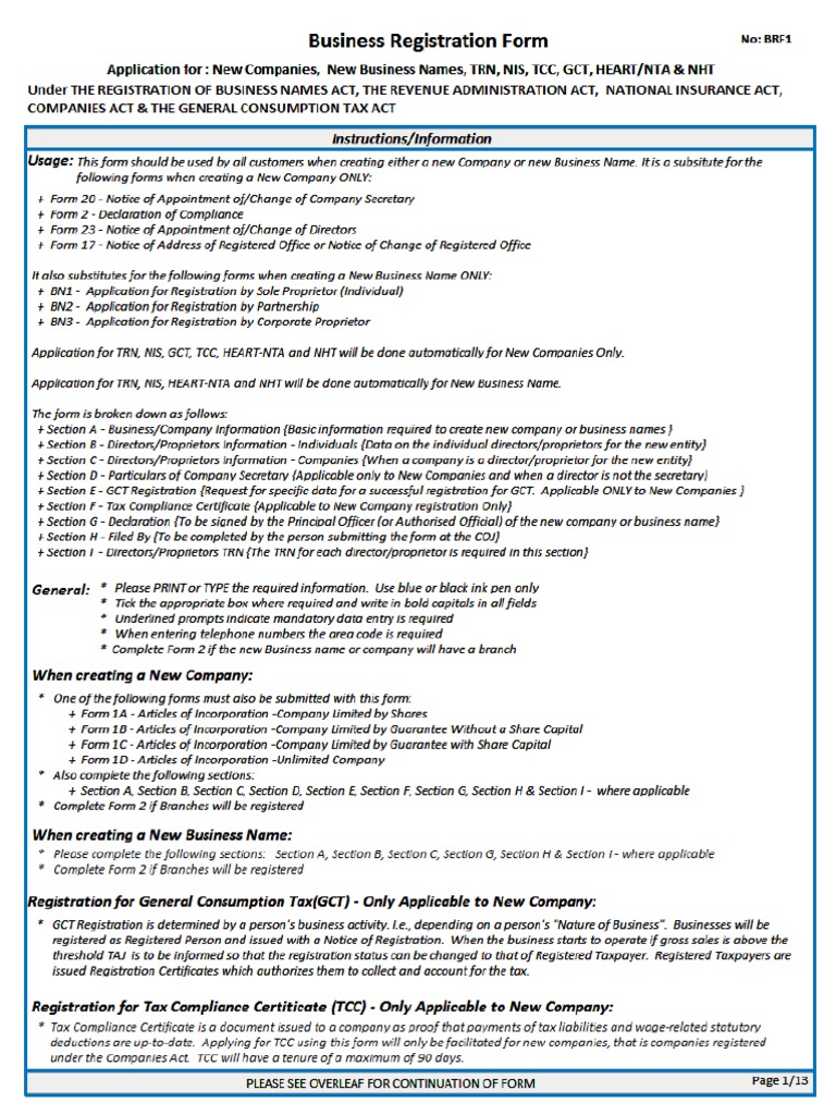 (Precedent) For BRF - Form 1B Article of Incorporation | PDF