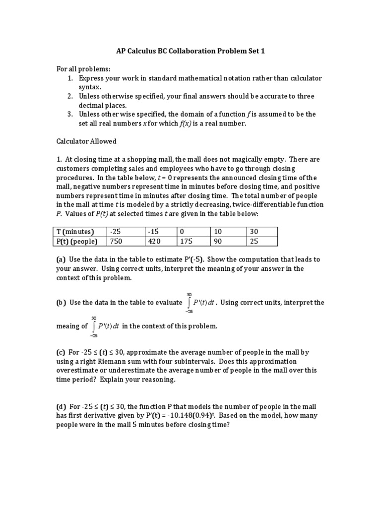 Calculus BC Problem Set | Tangent | Mathematical Concepts