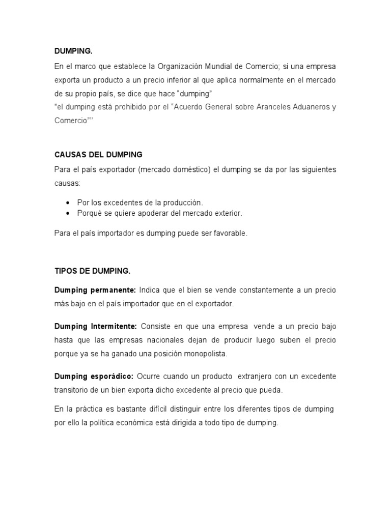 Dumping | PDF | Dumping (política de precios) | Gobierno