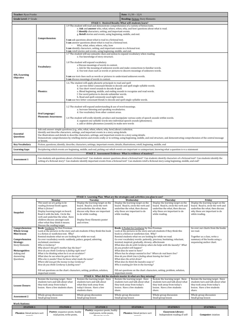 1st Grade Story Elements Lesson Plan | PDF | Reading Comprehension ...