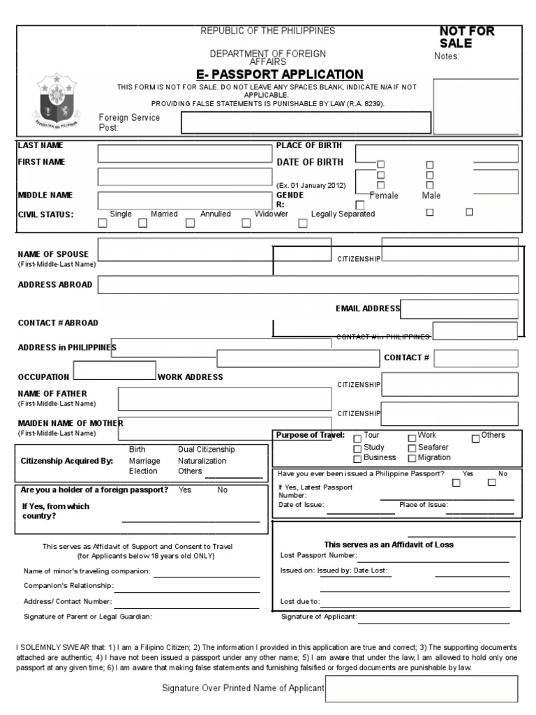 E-Passport Application Form PDF | PDF