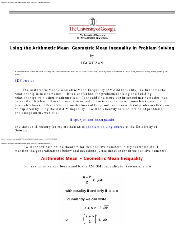 Using The AM-GM Inequality in Problem Solving PDF | PDF | Circle | Area