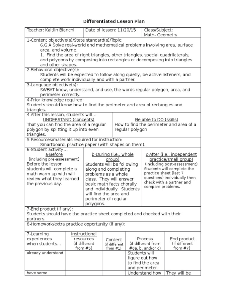 5 3 Tiered Lesson Plans | PDF | Area | Lesson Plan