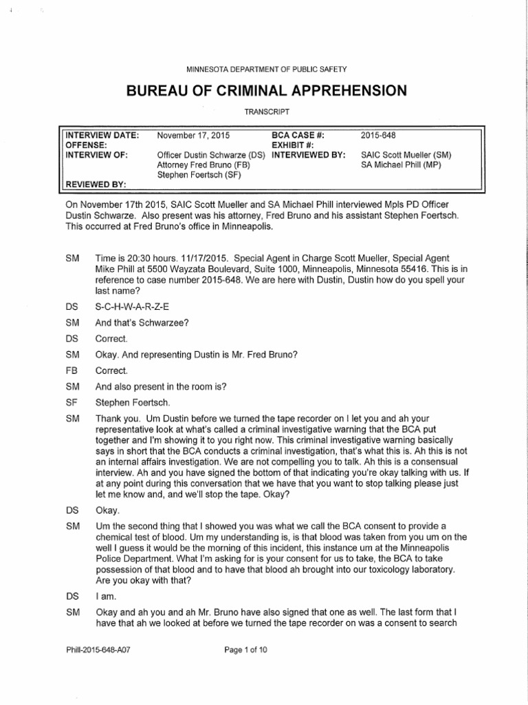 Officer Dustin Schwarze Interview Transcript | PDF