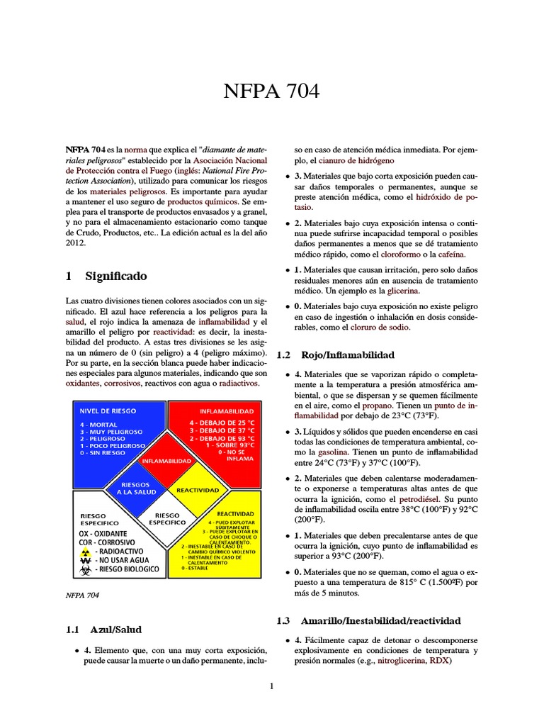 NFPA 704 (DIAMANTE DE MATERIALES PELIGROSOS) | Conjuntos de elementos ...