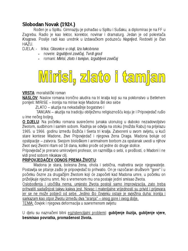 Slobodan Novak Mirisi Zlato I Tamjan | PDF