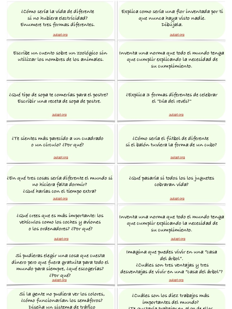 Preguntas creativas para niños | PDF | Juegos y actividades | Artes del ...