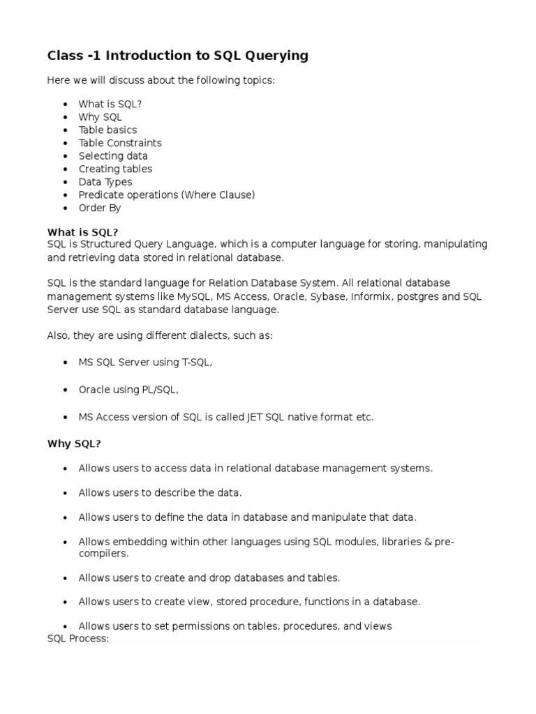 SQL Notes | PDF | Sql | Relational Database SQL Notes | PDF | Sql | Relational Database
