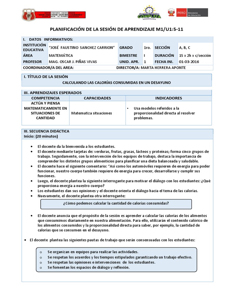 Mat1 U1 Sesión 05 | PDF | Caloría | Desnutrición