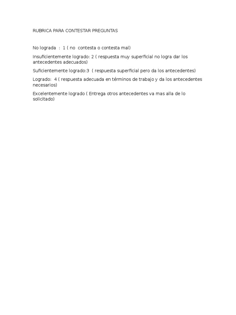 Rubrica para Contestar Preguntas | PDF | Relaciones personales, crianza ...