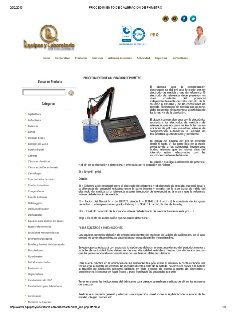 Procedimiento de Calibracion de pHmetro