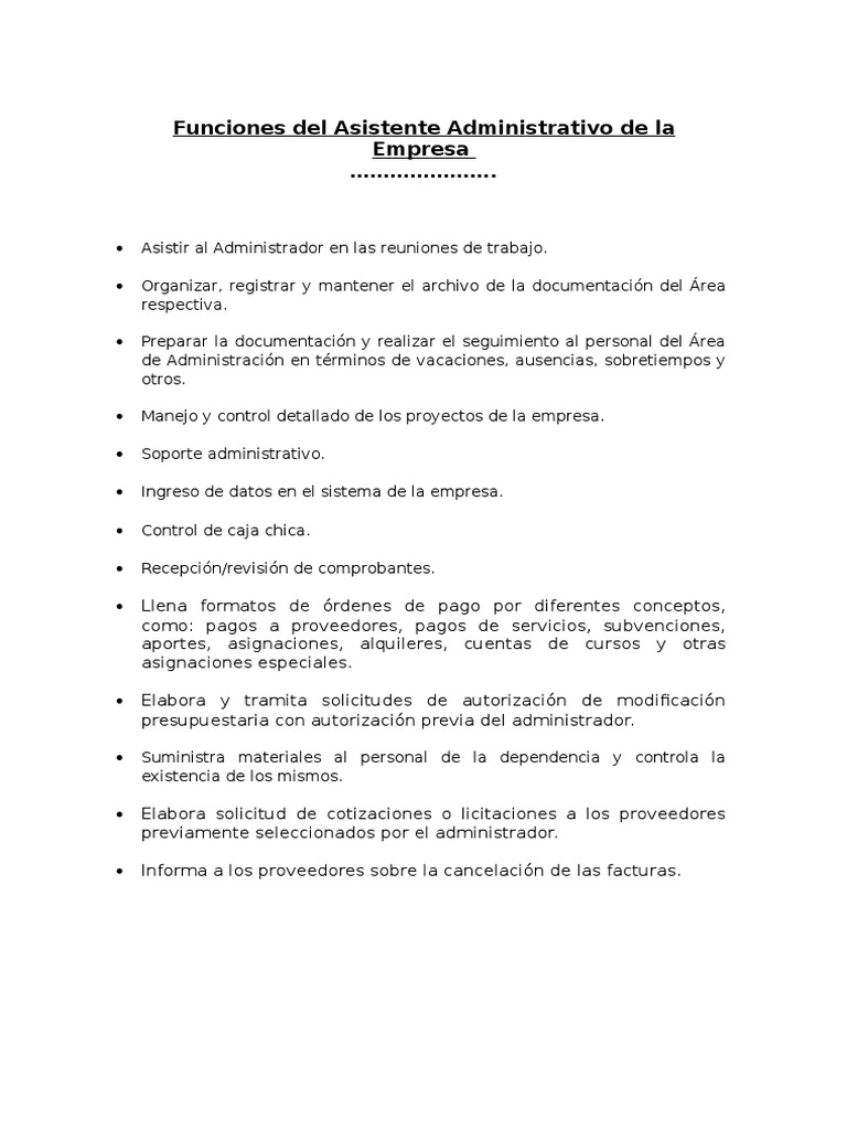 Funciones Del Asistente Administrativo de Una Empresa | PDF