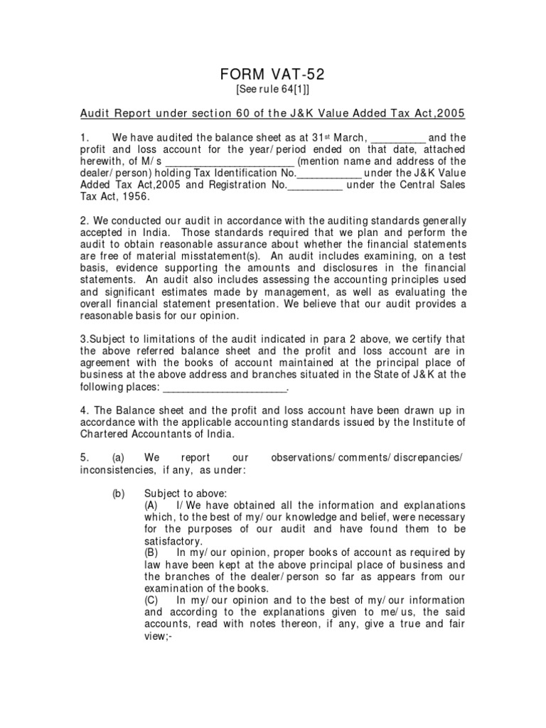 Form Vat-52 | PDF | Audit | Accounting