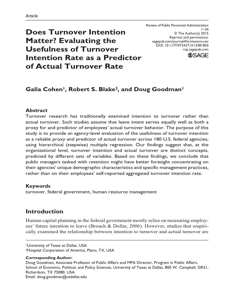 Does Turnover Intention Matter? Evaluating The Usefulness of Turnover ...