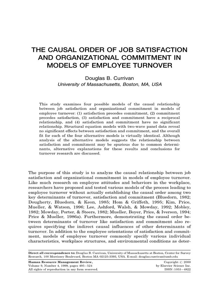 The Causal Order of Job Satisfaction and Organizational Commitment in Models of Employee ...