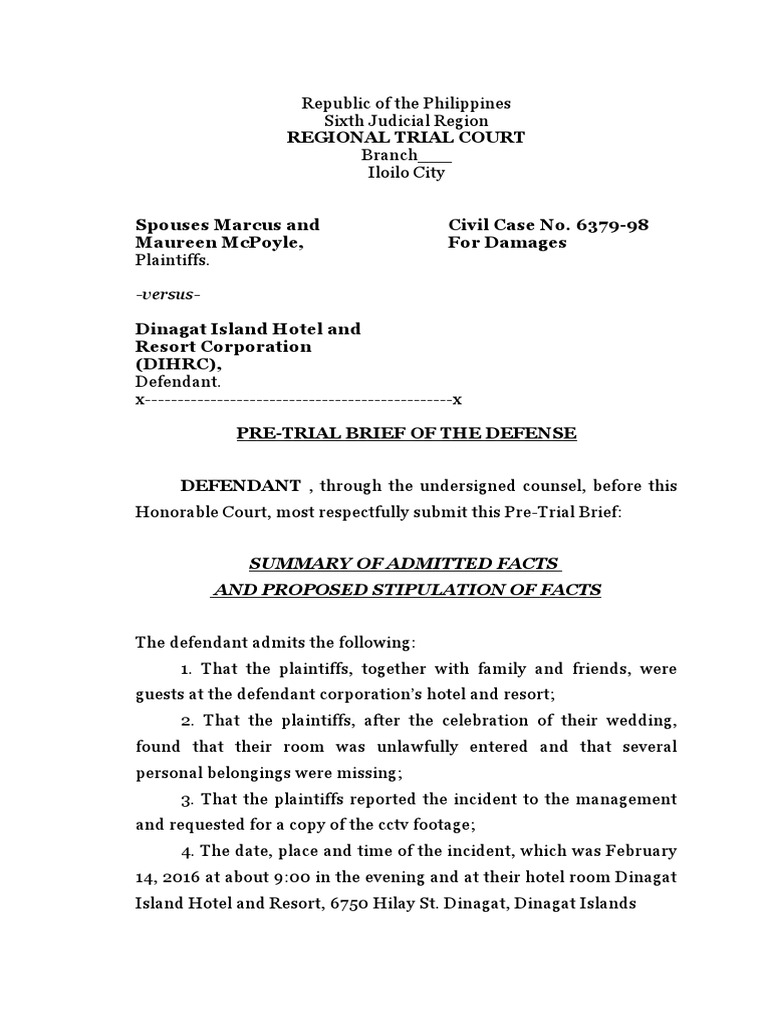 Sample Pre Trial Brief | PDF | Lawsuit | Government