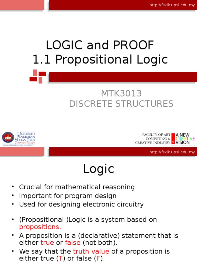Mtk3013 Chapter1 1 Propositional Logic Pdf Proposition Metalogic