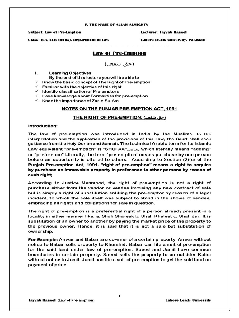 Pre Emption Notes PDF | PDF | Federal Preemption | Lawsuit