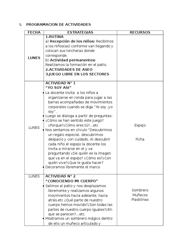 Programacion de Actividades | PDF | Ocio